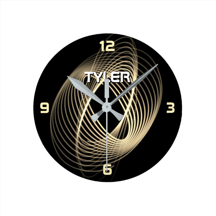 Gold Light Spiral, Gold Numbers, DIY Name in White Round Clock | Zazzle