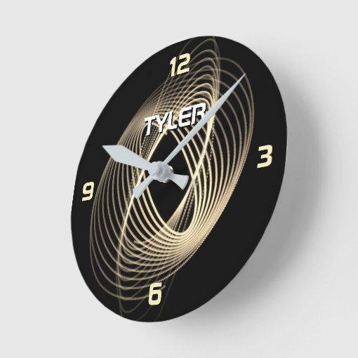 Gold Light Spiral, Gold Numbers, DIY Name in White Round Clock | Zazzle