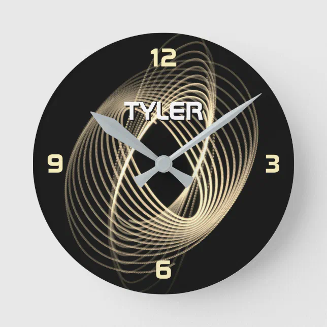 Gold Light Spiral, Gold Numbers, DIY Name in White Round Clock | Zazzle