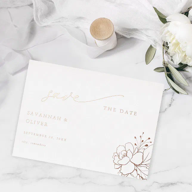 Gold Lined Floral White & Save the Date Foil Invitation | Zazzle