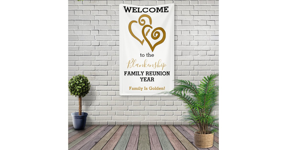 Gold Linked Hearts Family Reunion Template Banner | Zazzle