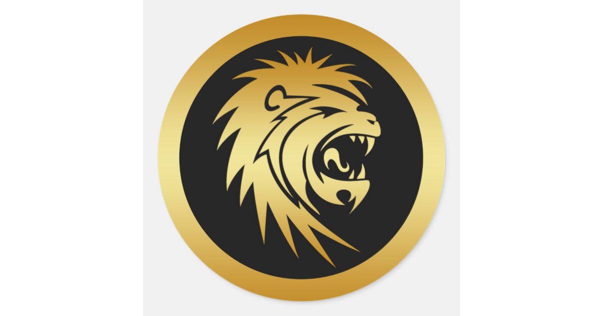 GOLD LION HEAD CLASSIC ROUND STICKER | Zazzle.com