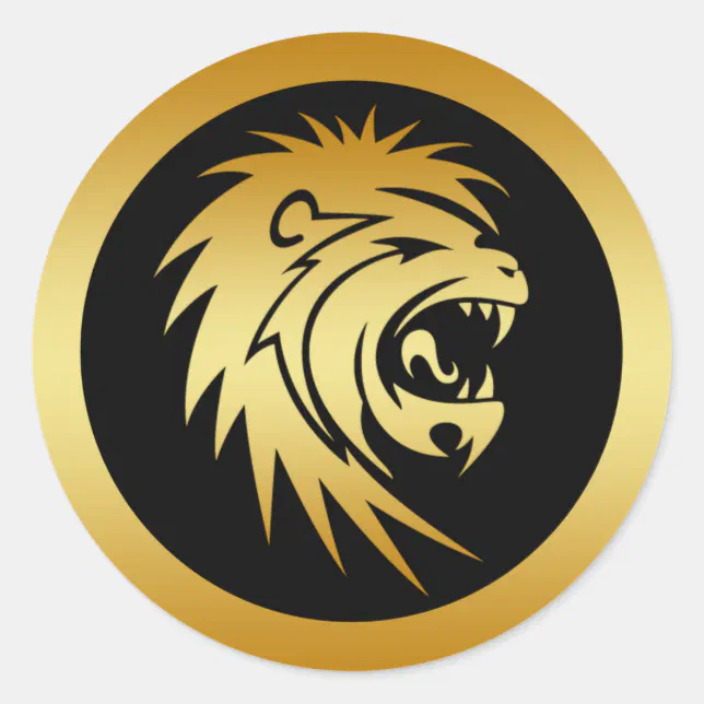 GOLD LION HEAD CLASSIC ROUND STICKER | Zazzle