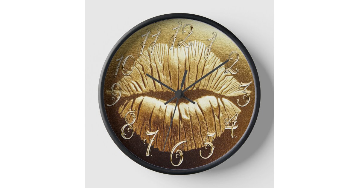 Gold Lips Clock | Zazzle