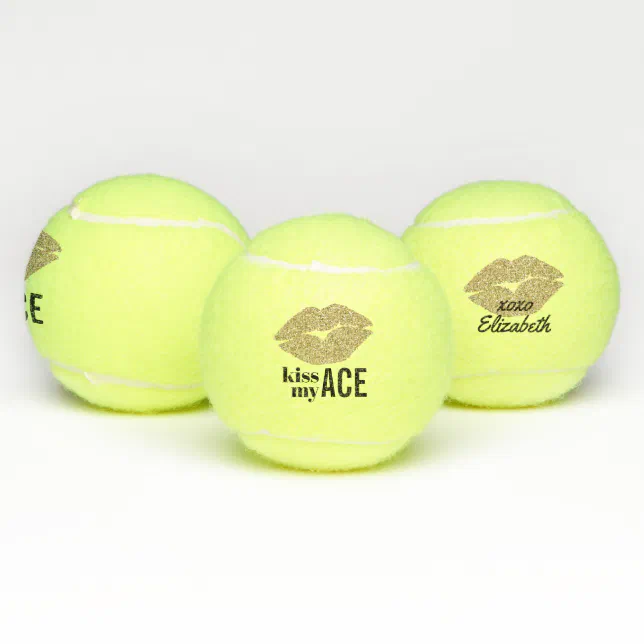 Gold Lips Kiss My Ace Personalized Tennis Balls | Zazzle