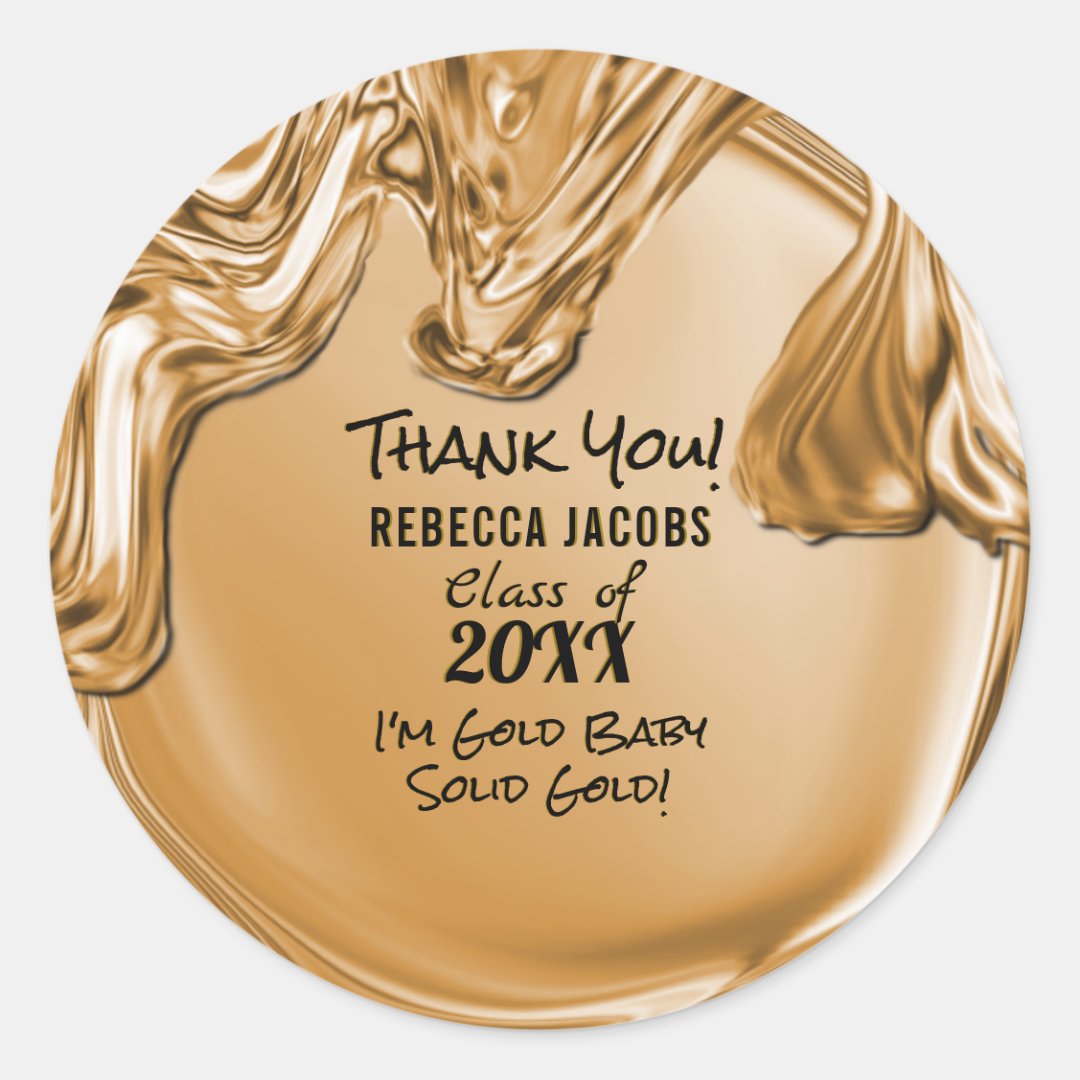 Gold Liquid Metal Graduation Party Classic Round Sticker | Zazzle