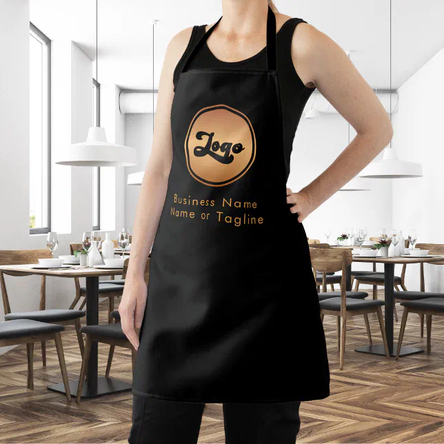 Gold Logo & Custom Text Business Company Branded Apron | Zazzle