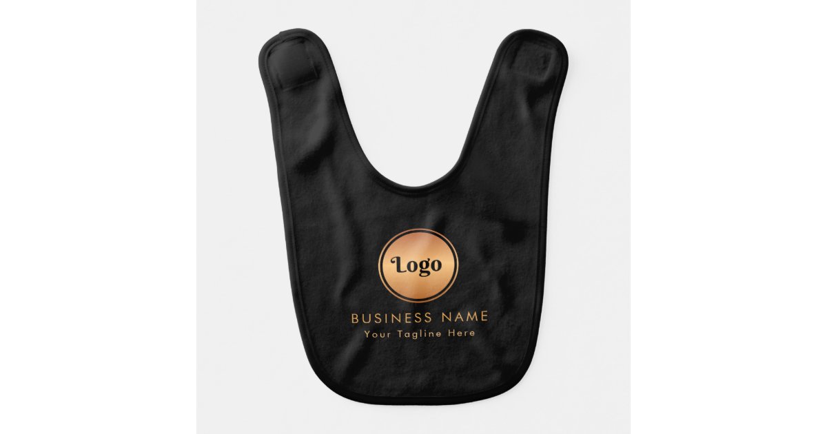 Gold Logo & Custom Text Business Company Branded Baby Bib | Zazzle
