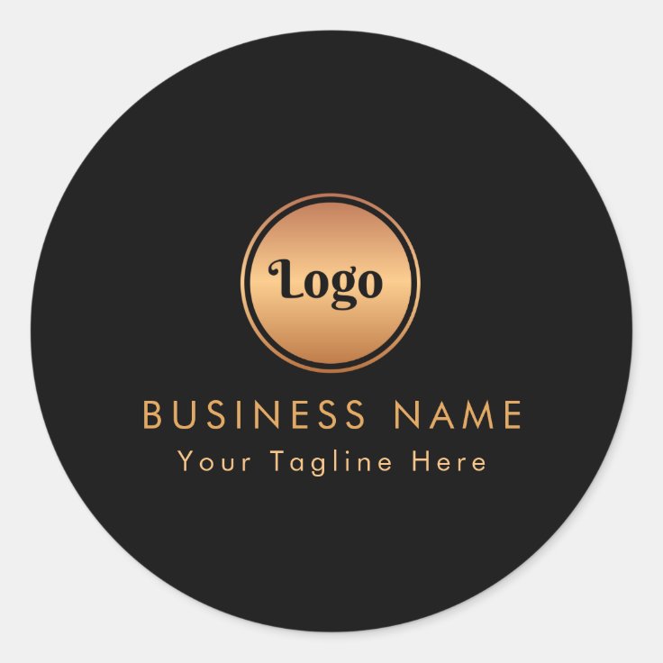 Gold Logo & Custom Text Business Company Branded Classic Round Sticker ...