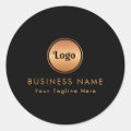 Gold Logo & Custom Text Business Company Branded Classic Round Sticker ...