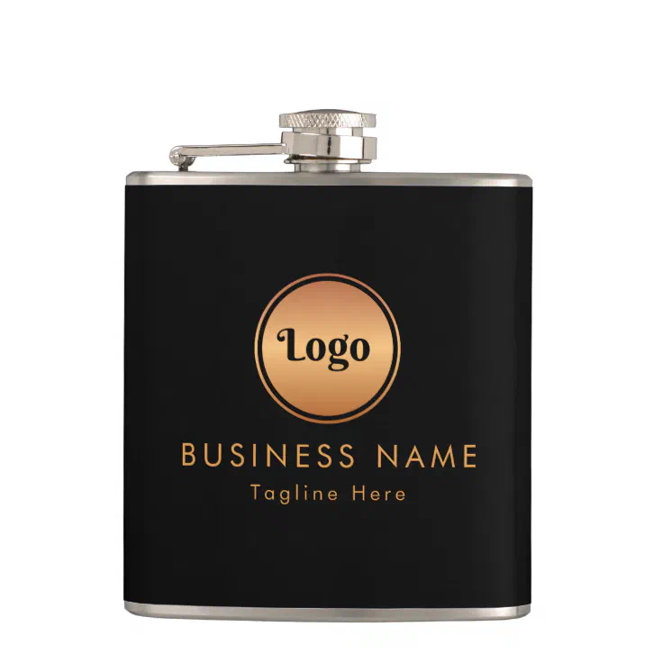 Gold Logo & Custom Text Business Company Branded Flask | Zazzle