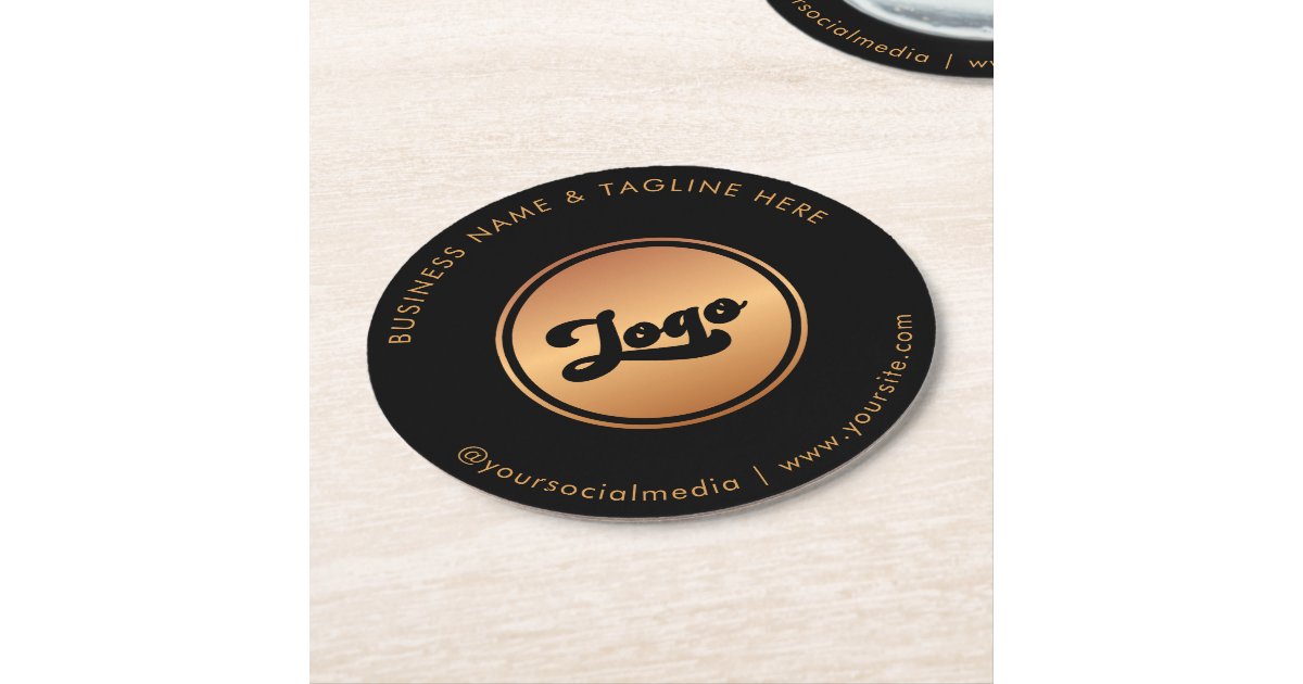 Gold Logo & Custom Text Business Company Branded Round Paper Coaster ...