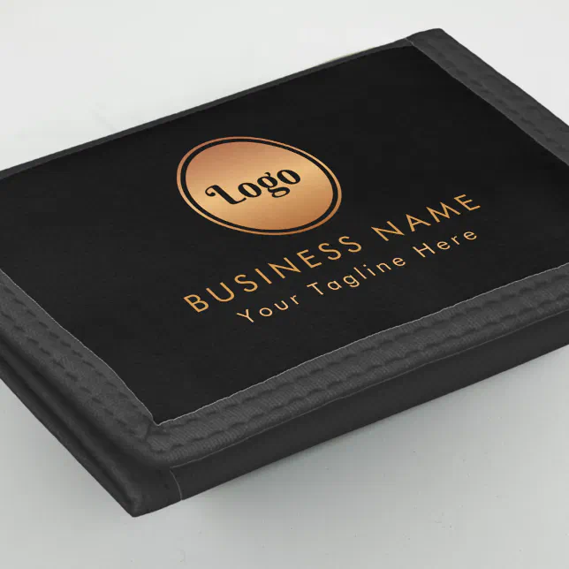 Gold Logo & Custom Text Business Company Branded Trifold Wallet | Zazzle