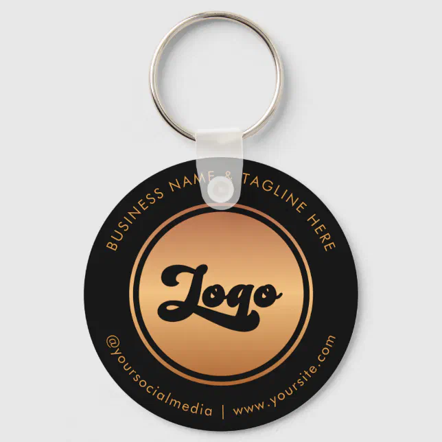 Gold Logo & Custom Text Website Business Company Keychain | Zazzle