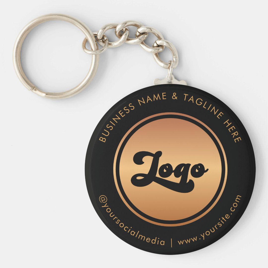 Gold Logo & Custom Text Website Business Company Keychain | Zazzle