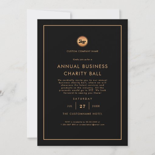 Gold Logo Minimalist Company Business Event Party Invitation | Zazzle