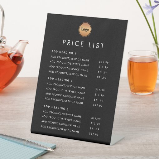 Gold Logo Price List Simple Minimal Minimalist Pedestal Sign | Zazzle