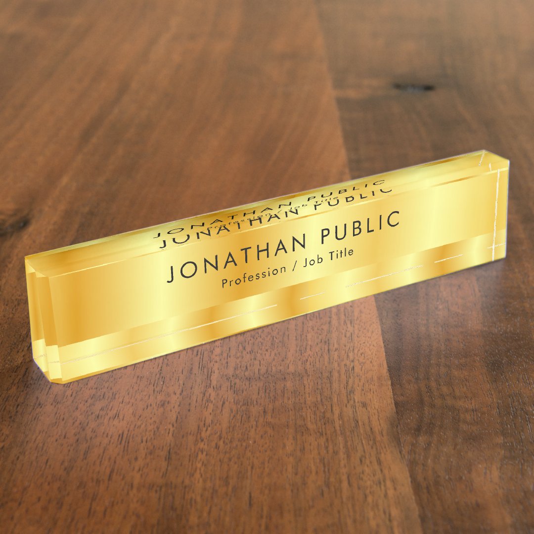 Gold Look Elegant Template Modern Glamorous Desk Name Plate | Zazzle