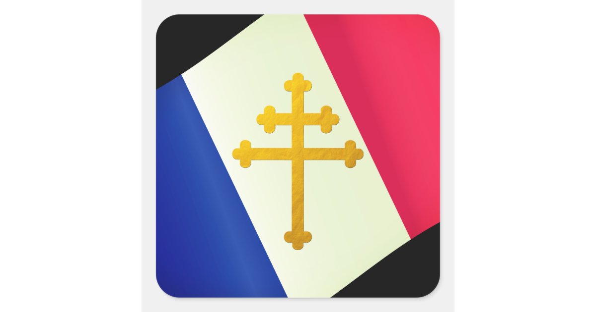 Gold Lorraine Cross & French Flag / France Square Sticker | Zazzle
