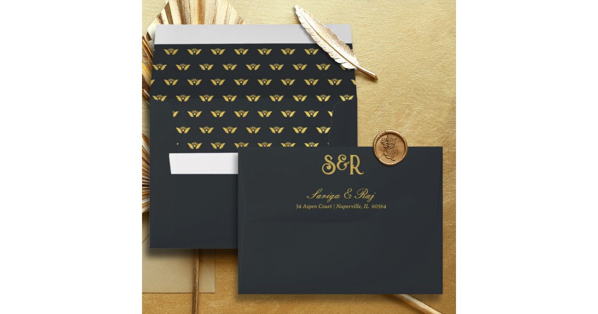 Gold Lotus Flower Lined Wedding Invitation Envelope | Zazzle