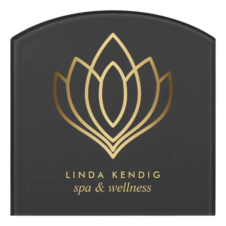 Gold lotus logo | Gray | Yoga wellness massage Door Sign | Zazzle