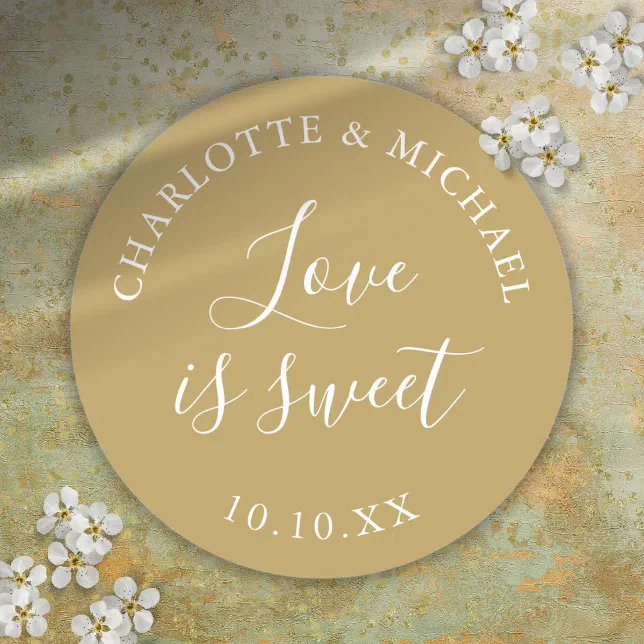 Gold Love Is Sweet Wedding Favor Classic Round Sticker Zazzle