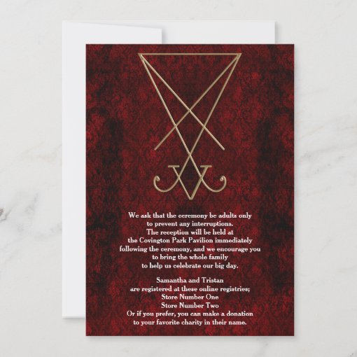 Gold Lucifer Sigil on Red Damask Satanic Wedding Invitation | Zazzle