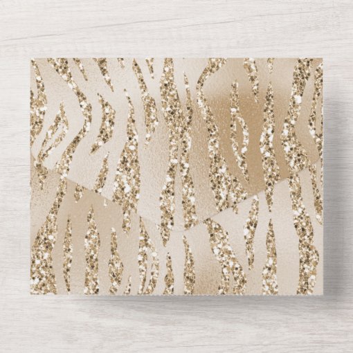 Gold Luxe Glitter Zebra Print All In One Invitation | Zazzle