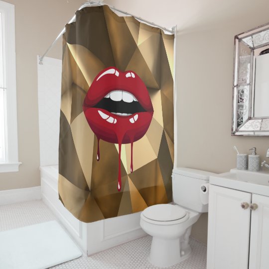 Gold Luxury Beauty Glamour Red Drip Dripping Lips Shower Curtain ...