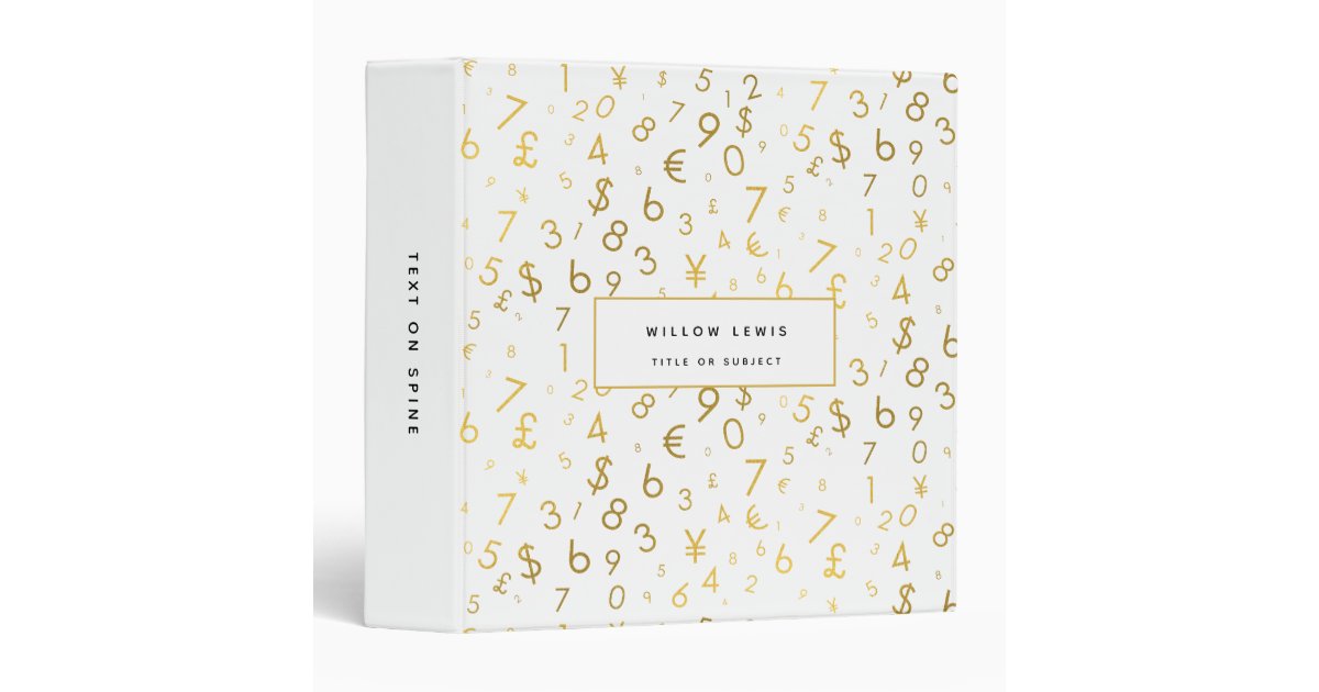 Gold Luxury Numbers & Currency Symbols Pattern 3 Ring Binder | Zazzle