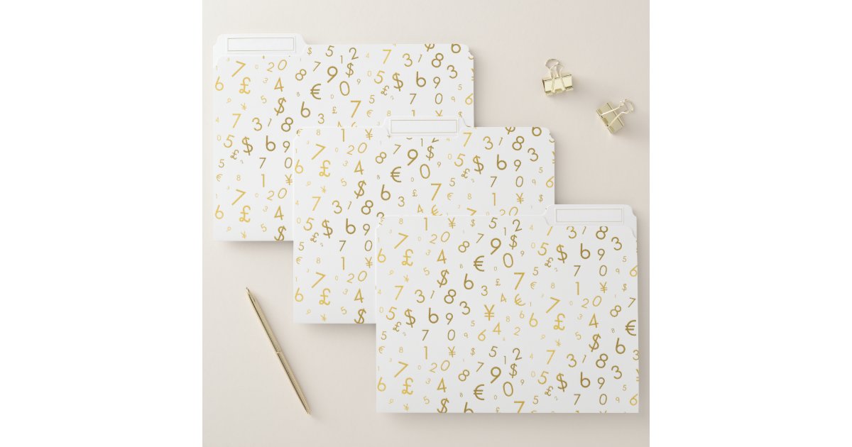 Gold Luxury Numbers & Currency Symbols Pattern File Folder | Zazzle