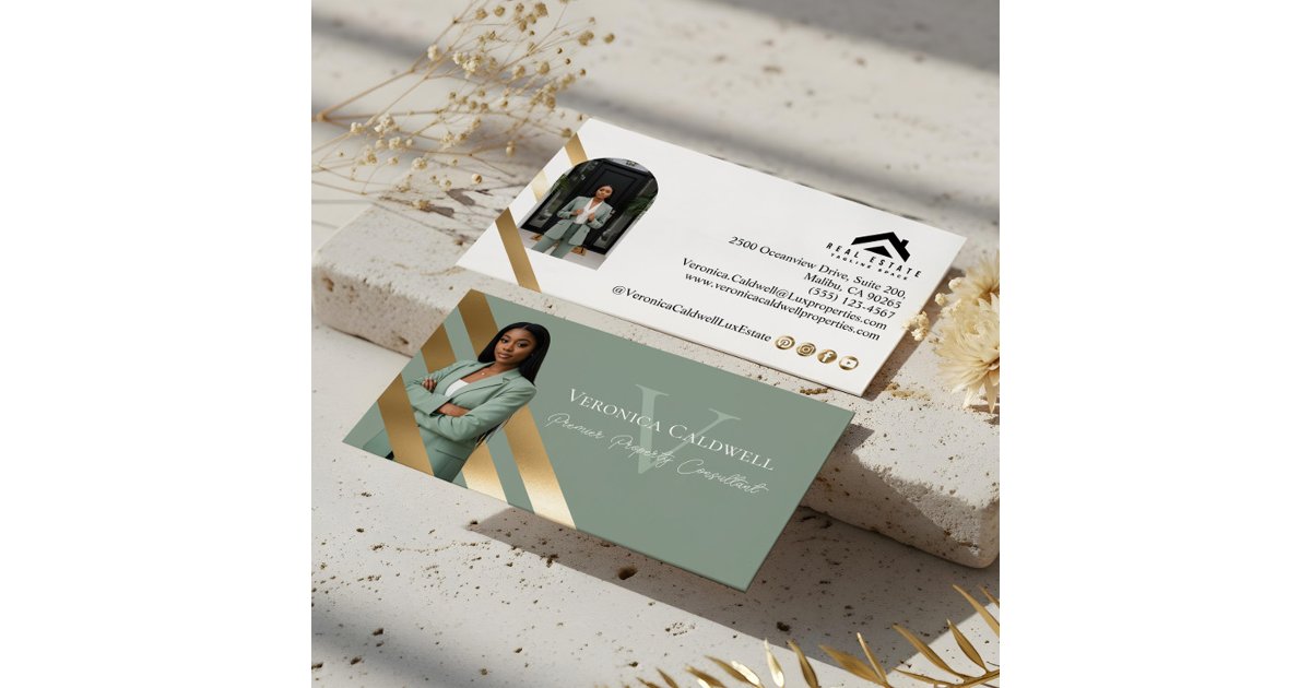 Gold Luxury Real Estate Agent Photo Monogram Luxe Business Card | Zazzle