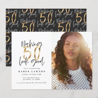 Gold making 50 look good photo birthday invitation | Zazzle