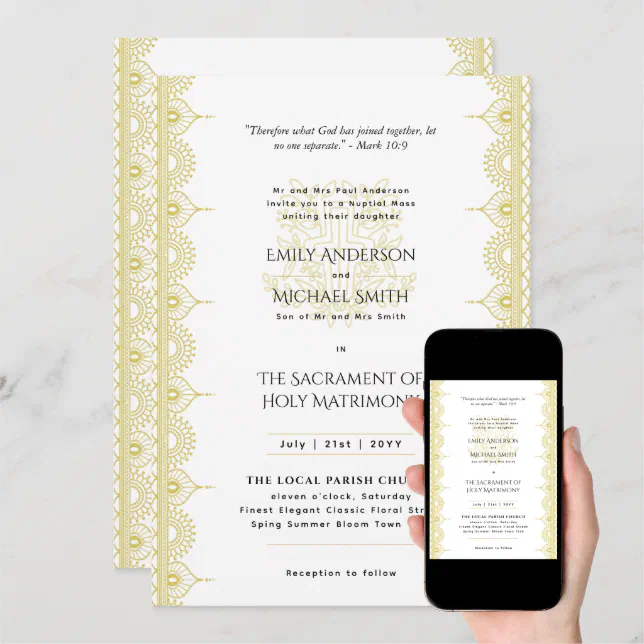 Gold Mandala Catholic Wedding Nuptial Mass Invitation | Zazzle