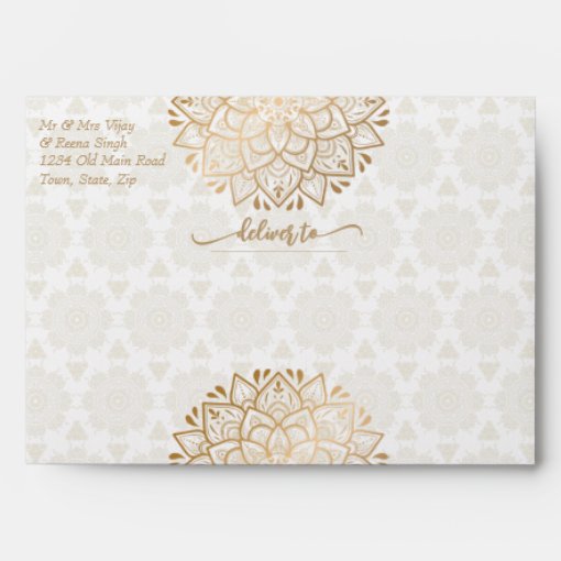 Gold mandala rangoli Indian wedding envelope | Zazzle