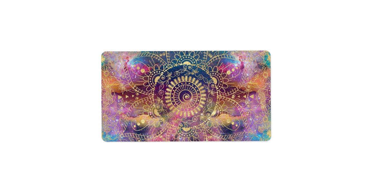 Gold Mandala Watercolor Colorful Nebula Label | Zazzle