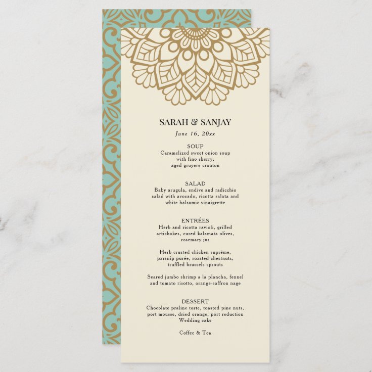 Gold Mandala Wedding Menu | Zazzle