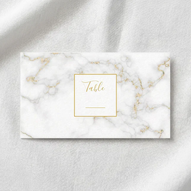 Gold Marble effect wedding reception table number Place Card | Zazzle