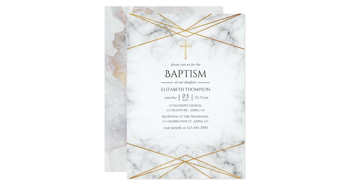Gold Marble Geometric Baptism Invitation | Zazzle.com