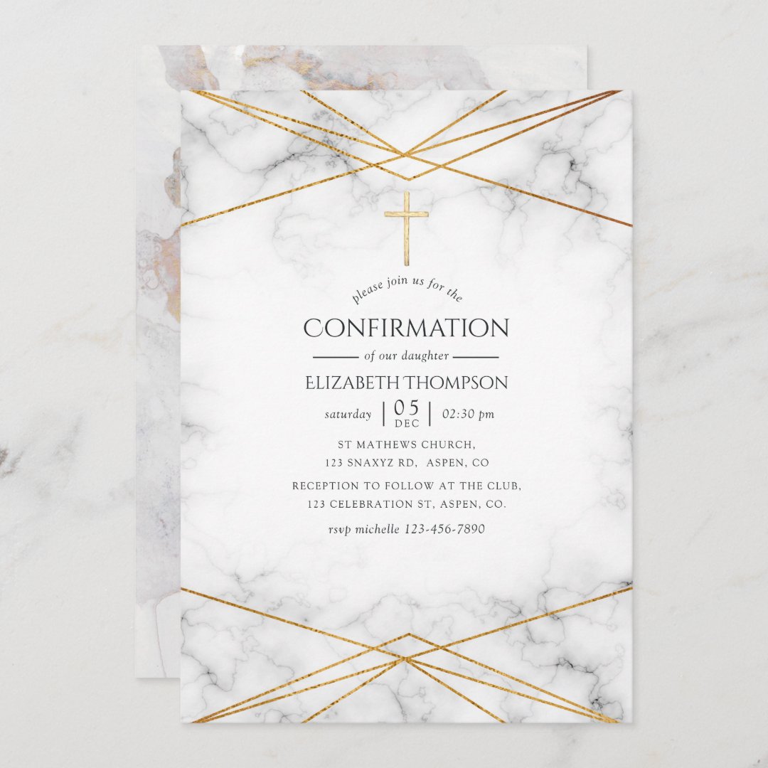 Gold Marble Geometric Confirmation Invitation | Zazzle