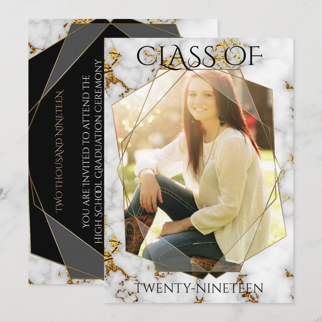Gold Marble Geometric Gold PHOTO Frame Graduation Invitation | Zazzle