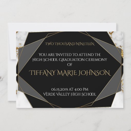Gold Marble Geometric Gold PHOTO Frame Graduation Invitation | Zazzle