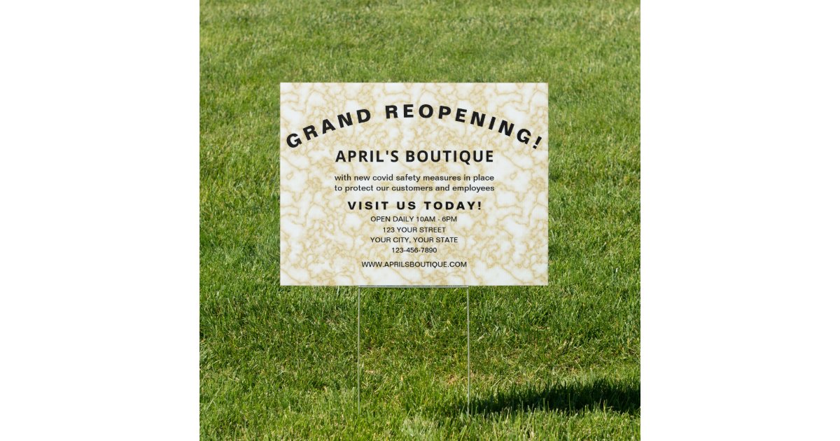 Gold Marble Grand Reopening Business post COVID Sign | Zazzle