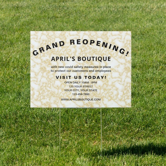 Gold Marble Grand Reopening Business post COVID Sign | Zazzle.com
