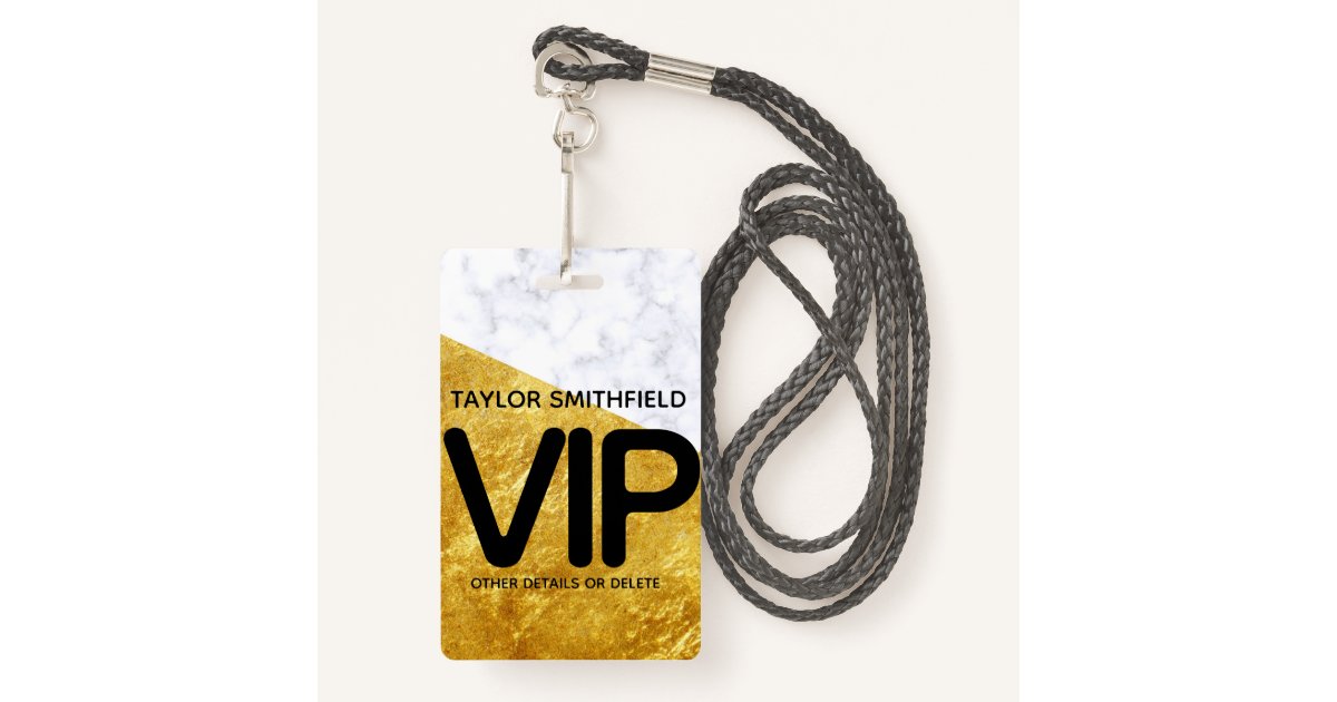 gold marble trendy modern VIP lanyard badge custom | Zazzle