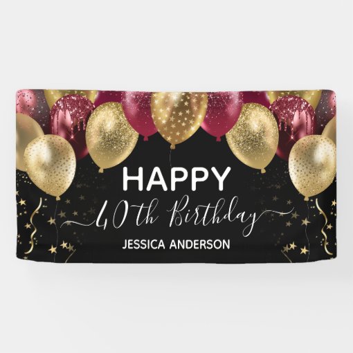 Gold Maroon Birthday Party Banner | Zazzle