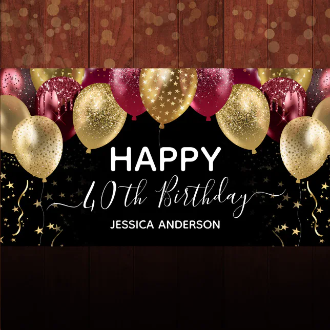 Gold Maroon Birthday Party Banner | Zazzle