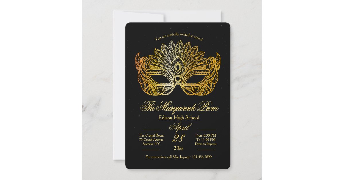 Gold Mask Masquerade Prom Invitation | Zazzle