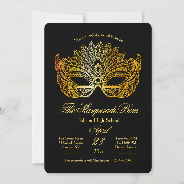 Gold Mask Masquerade Prom Invitation | Zazzle