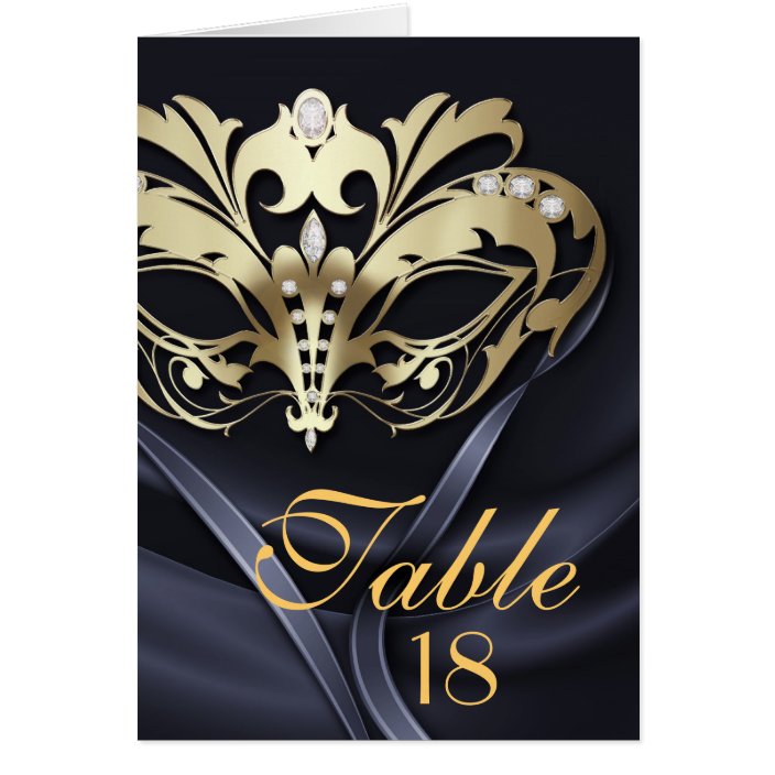 Gold Masquerade Black Table Number Card | Zazzle.com